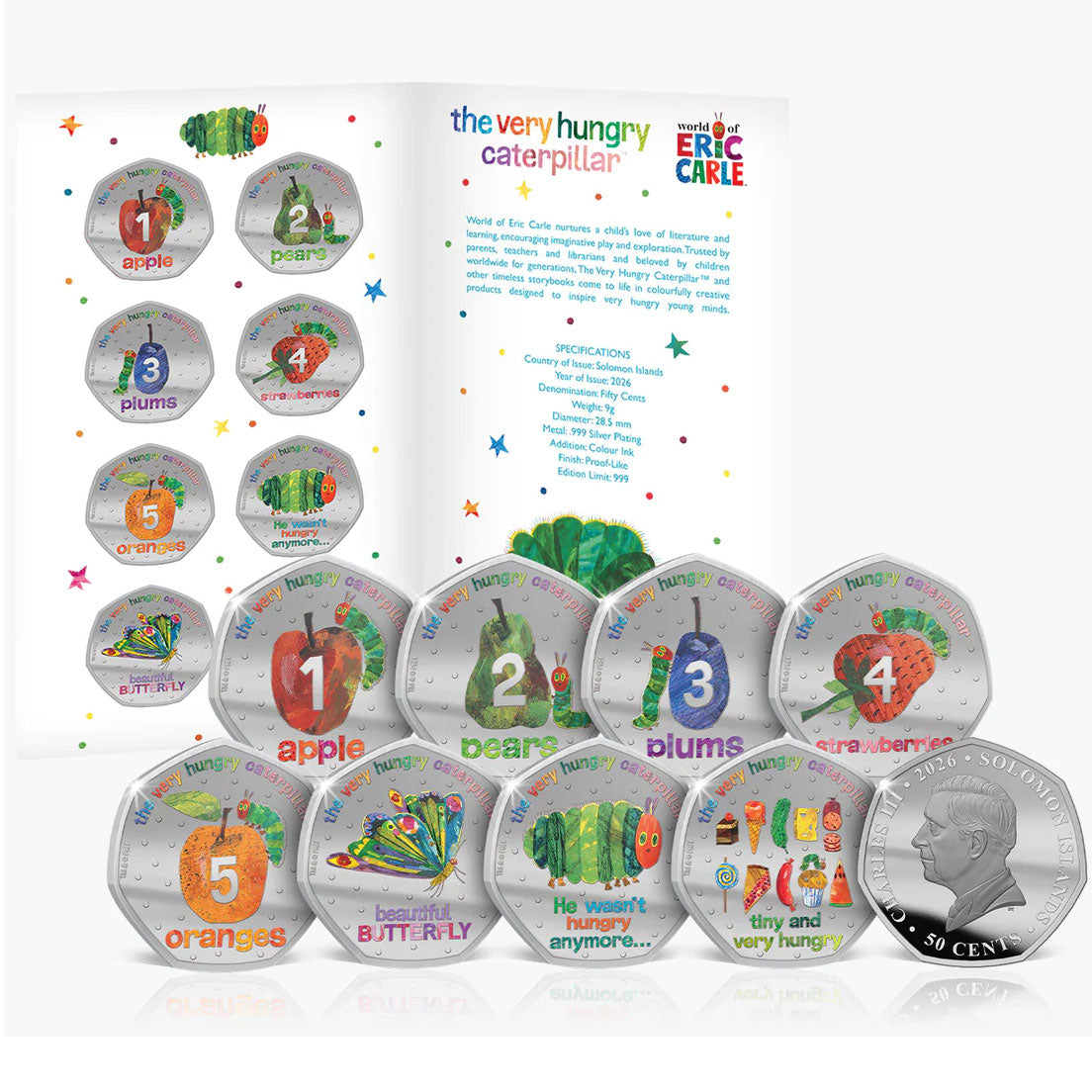 2026 Solomon Isl. 50c The Very Hungry Caterpillar™ Silver Plated 8-Coi ...